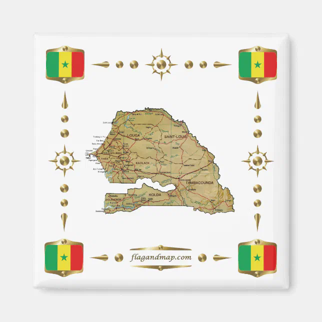 Senegal Map + Flags Magnet | Zazzle