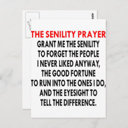 Senility Prayer Postcard | Zazzle