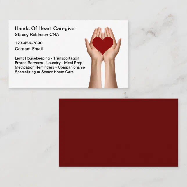 Senior Caregiver Home Health Heart Business Card | Zazzle