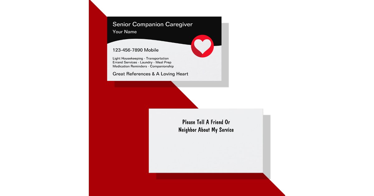 Senior Caregiver Loving Heart Design Business Card | Zazzle