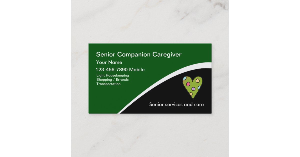 Senior Caregiver Trendy Heart Business Cards | Zazzle