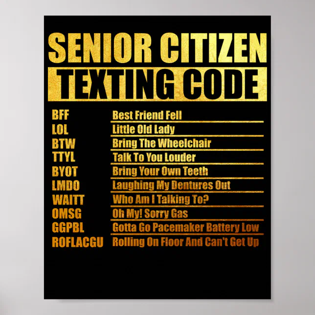 Senior Citizen's Texting Code Grandpa Poster | Zazzle