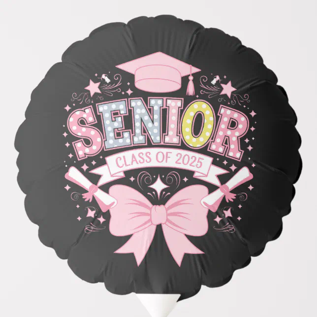 Senior Class Of 2025 Graduation Pink Coquette Bow Balloon | Zazzle