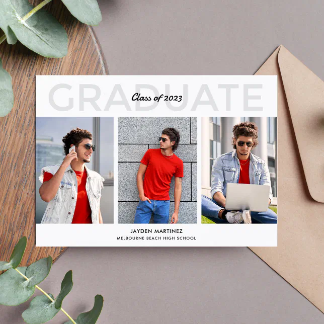 Senior Guy Three Photo Graduation Party Invitation | Zazzle