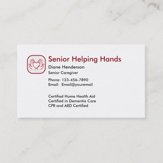 Senior Care Business Cards - Business Card Printing | Zazzle