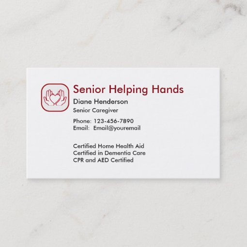 Senior Home Care Business Card | Zazzle