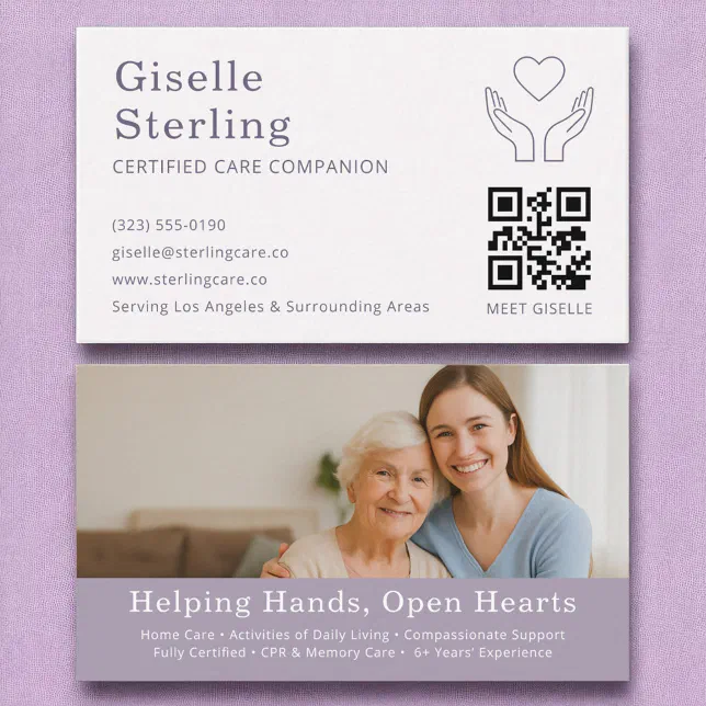 Senior Home Help Caregiver QR Code Support Business Card | Zazzle