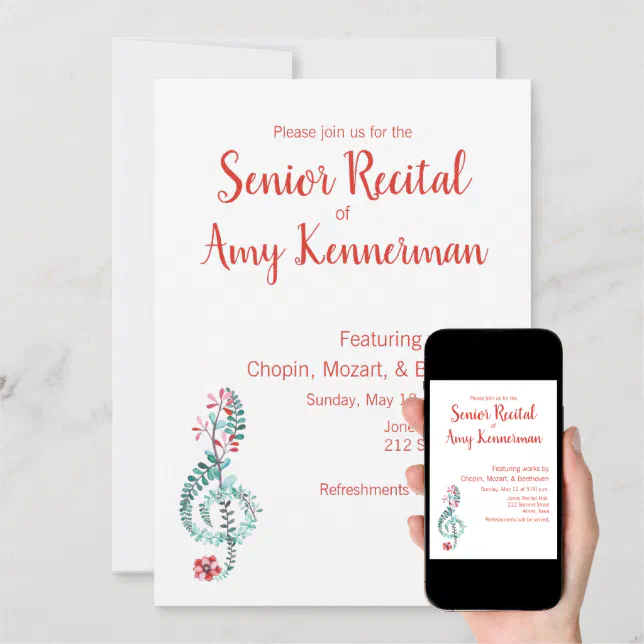 Senior Music Recital Invitation | Zazzle
