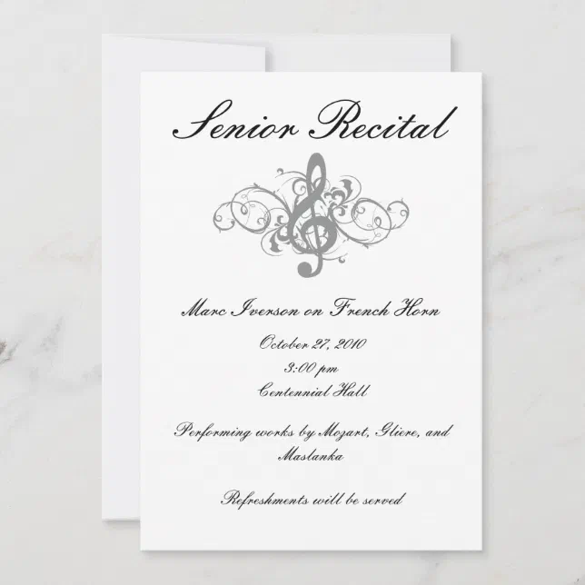 Senior Music Recital Invitation | Zazzle