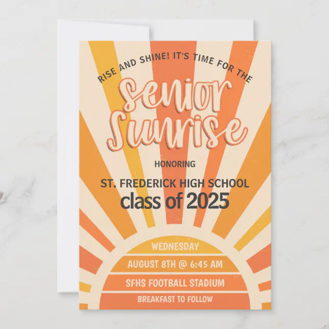 Senior Sunrise High School Senior Breakfast Invitation | Zazzle