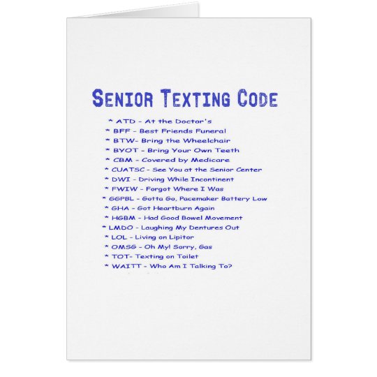 Senior Texting Code Card | Zazzle.com