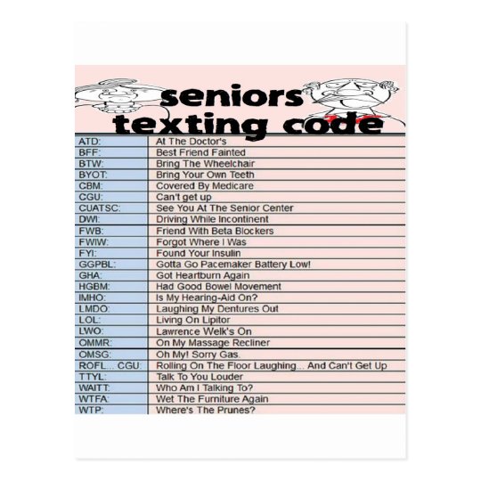 Senior Texting Code Postcard | Zazzle.com