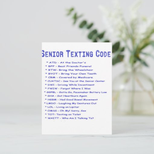 Senior Texting Code Postcard | Zazzle