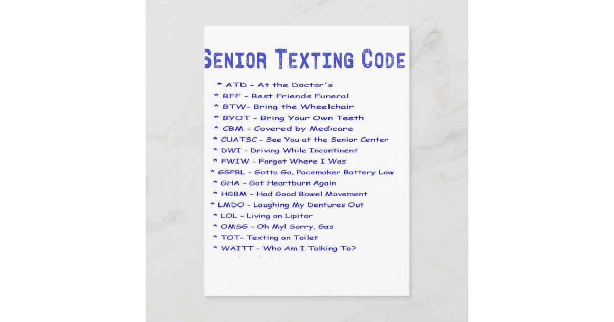 Senior Texting Code Postcard | Zazzle
