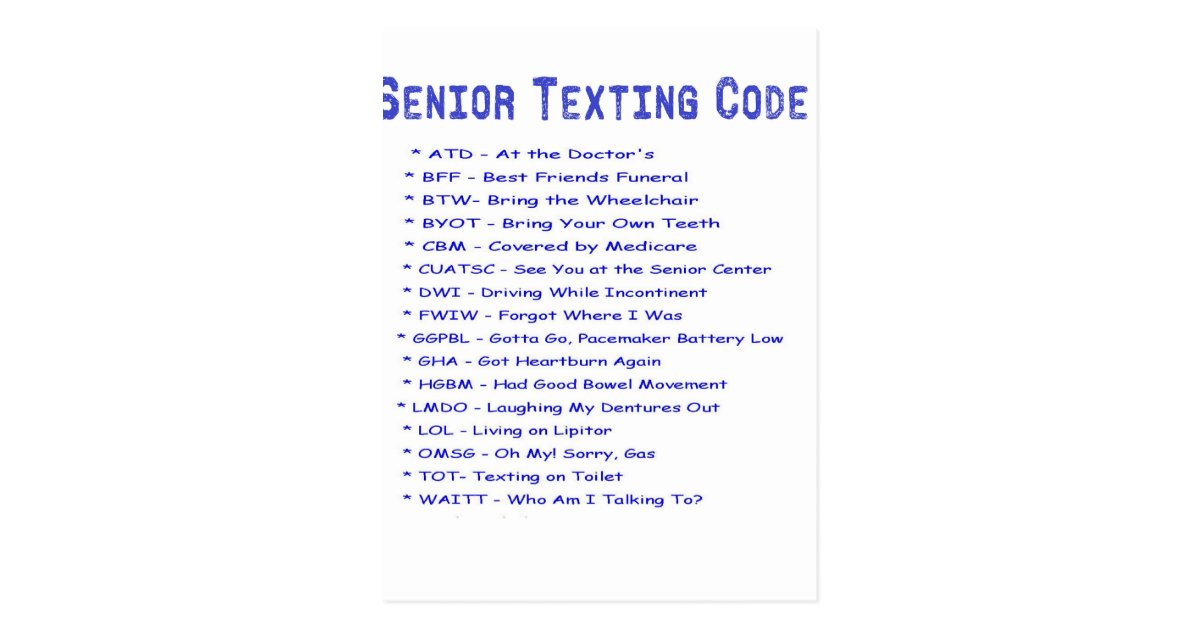 Senior Texting Code Postcard | Zazzle.com