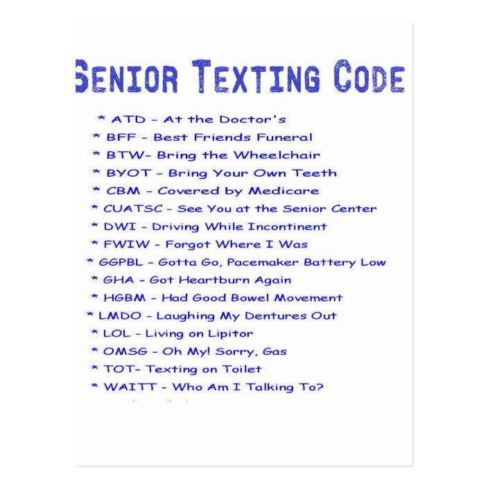 Senior Texting Code Postcard | Zazzle.com