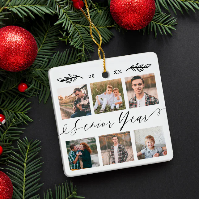 Senior Year Elegant Script 6 Photo Grid Collage Ceramic Ornament | Zazzle