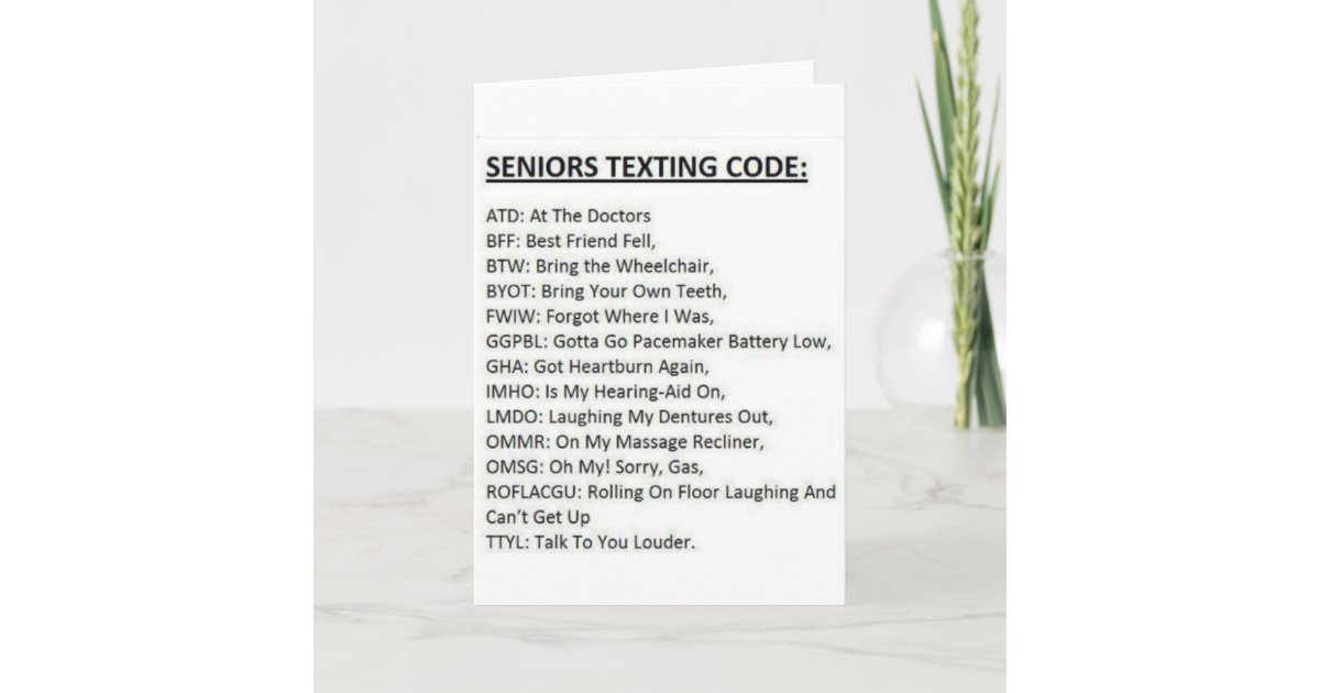 Seniors Texting Code Card | Zazzle