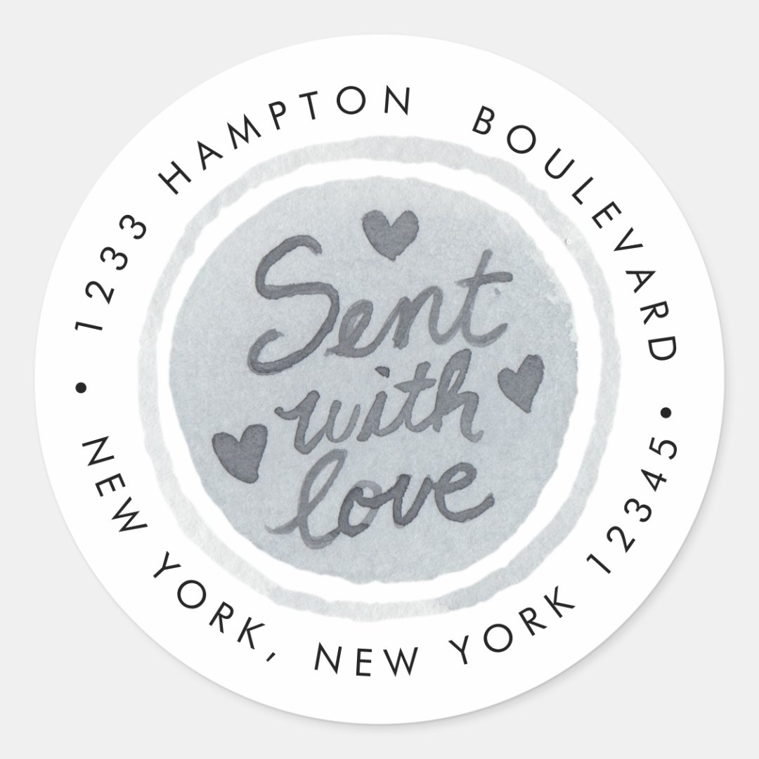 Sent with Love Return Address Classic Round Sticker | Zazzle