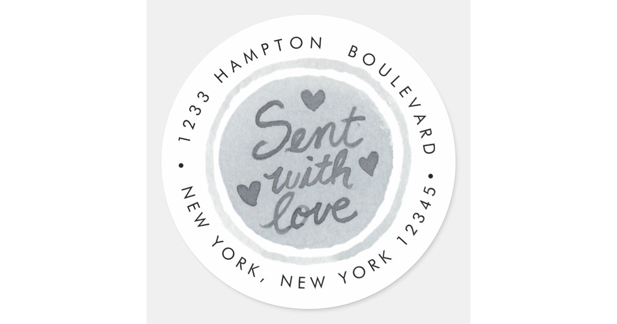 Sent with Love Return Address Classic Round Sticker | Zazzle