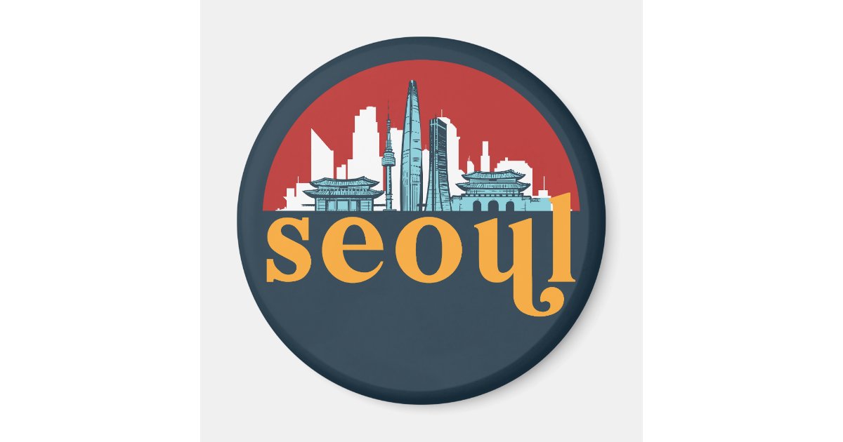 Seoul Korea Vintage City Skyline Cityscape Art Magnet | Zazzle