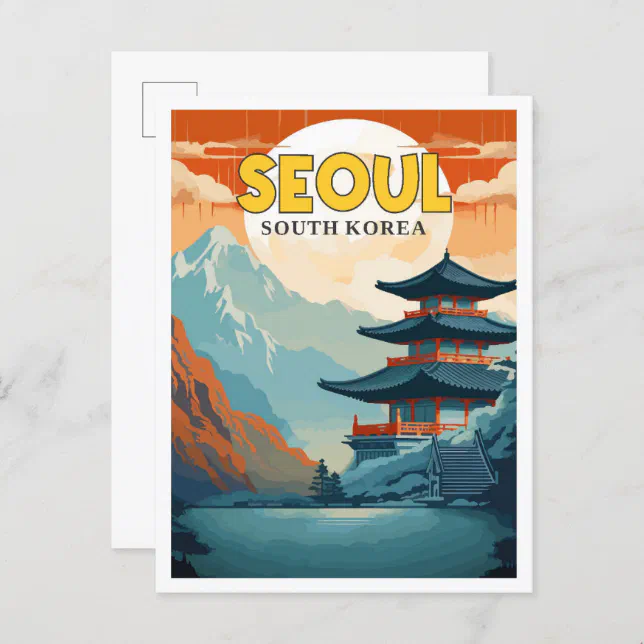 Seoul South Korea vintage travel illustration Postcard | Zazzle