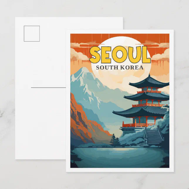 Seoul South Korea vintage travel illustration Postcard | Zazzle