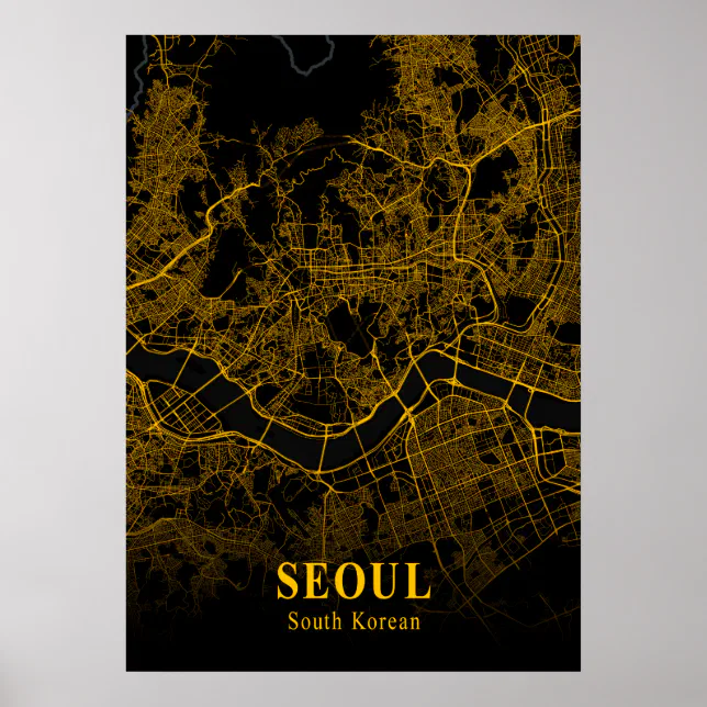 Seoul - South Korean Gold City Map Poster | Zazzle