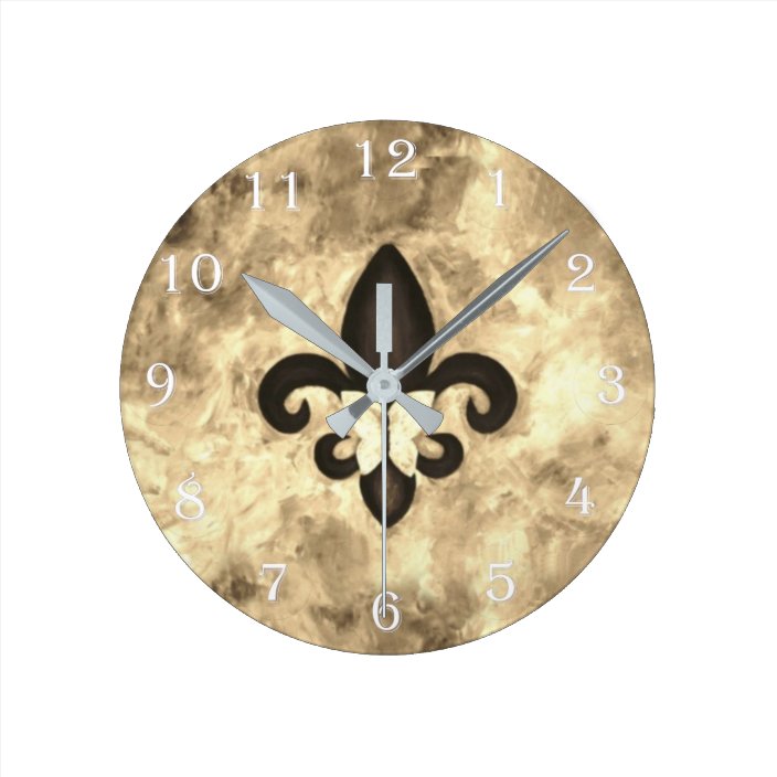 Sepia Butterfleur | Tan Butterfly on Fleur de Lis Round Clock | Zazzle.com