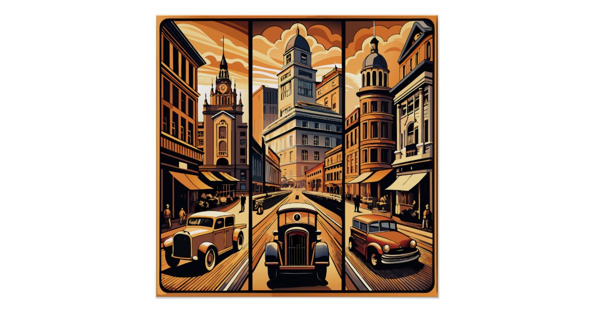 Sepia Cityscape Triptych Poster | Zazzle