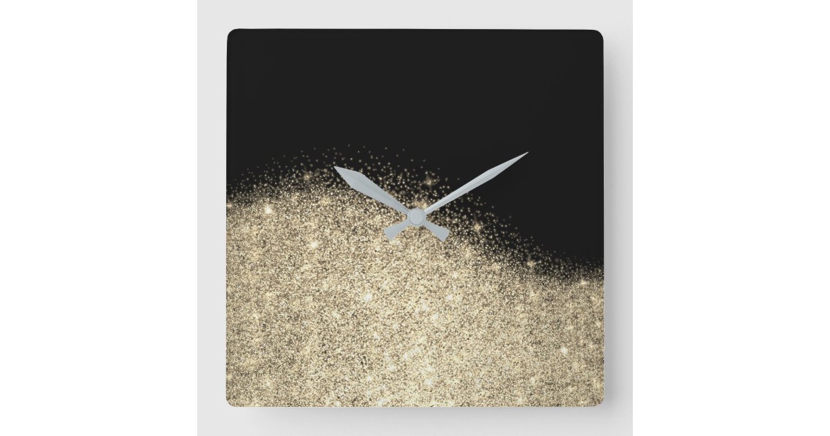 Sepia Faux Gold Black Glitter Gray Minimal Metal Square Wall Clock | Zazzle