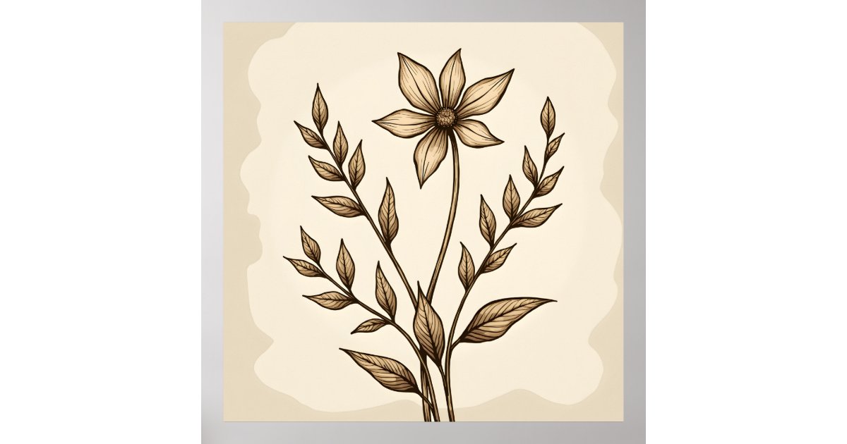 Sepia Flower Doodle Poster | Zazzle