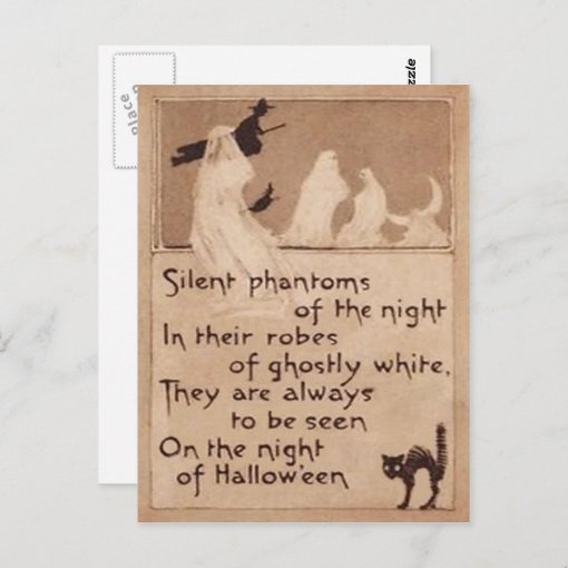 Sepia Ghost Witch Black Cat Crescent Moon Postcard | Zazzle