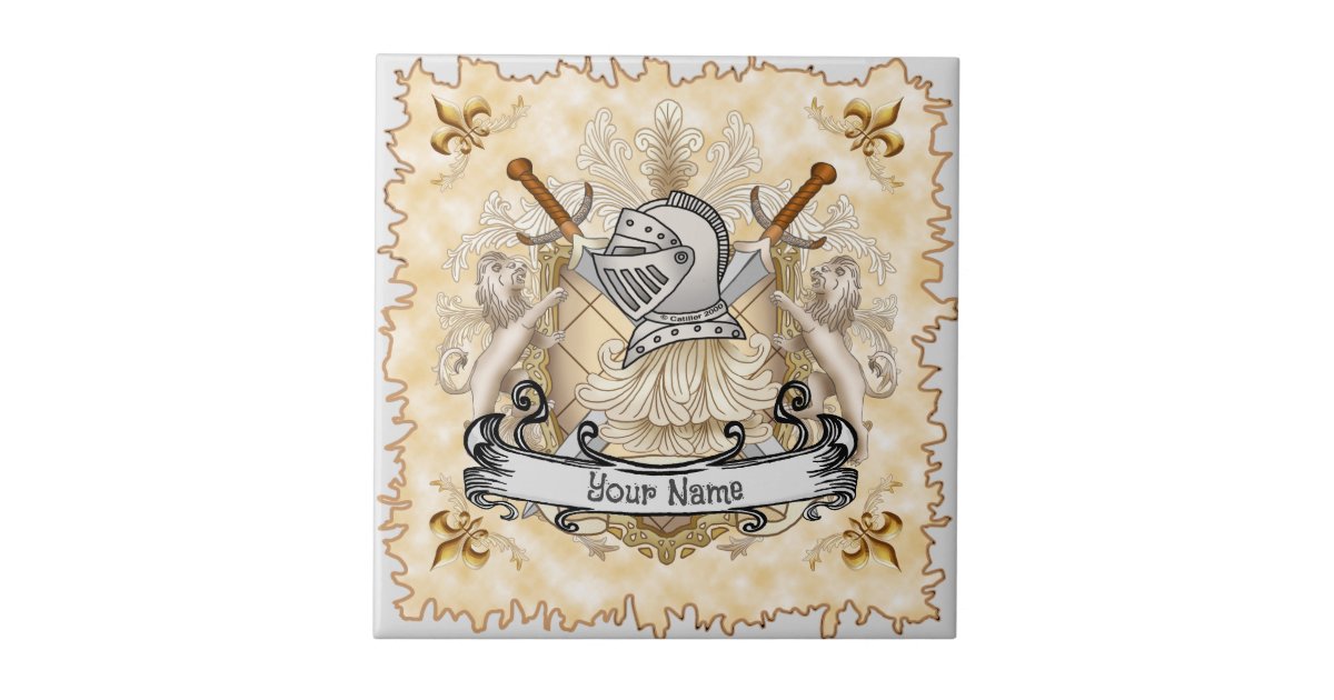 Sepia knight Shield surname Ceramic Tile | Zazzle