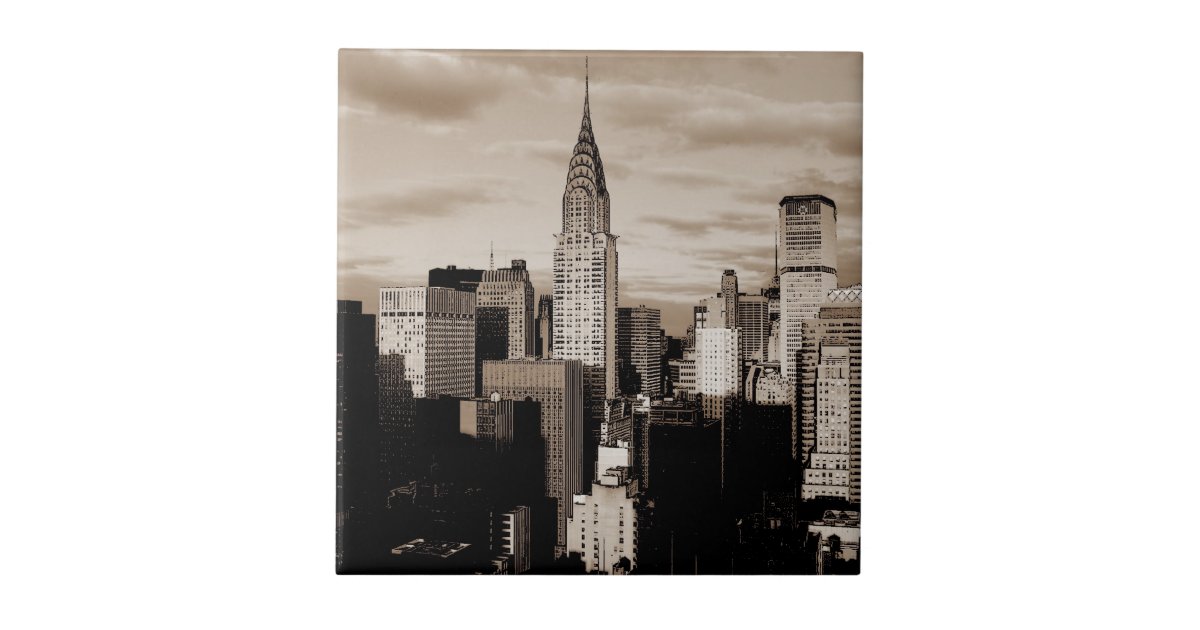 Sepia New York City Ink Sketch Ceramic Tile | Zazzle