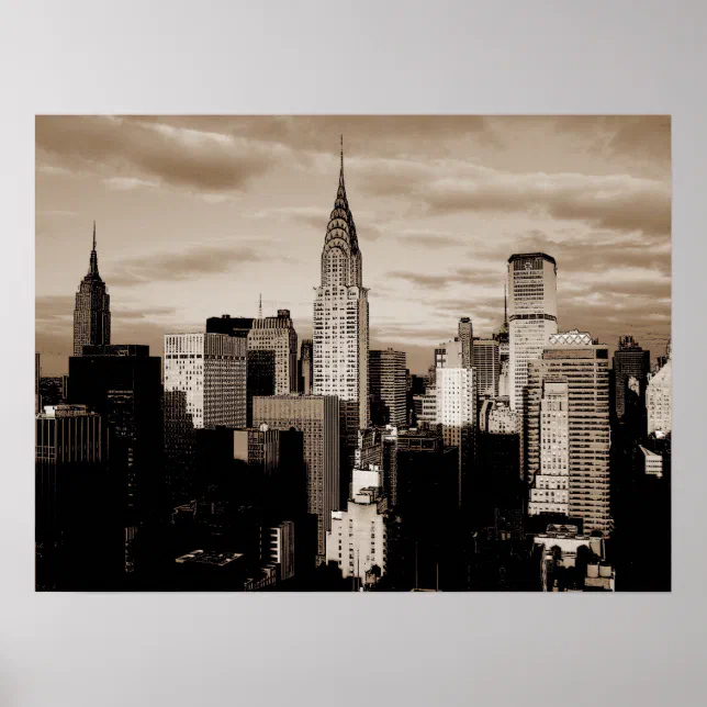 Sepia New York City Ink Sketch Poster | Zazzle