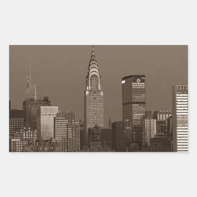 Sepia New York City Skyline Rectangular Sticker | Zazzle
