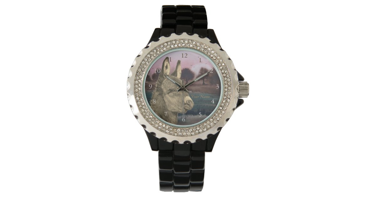 sepia scenic lifelike picture of cute donkey watch | Zazzle
