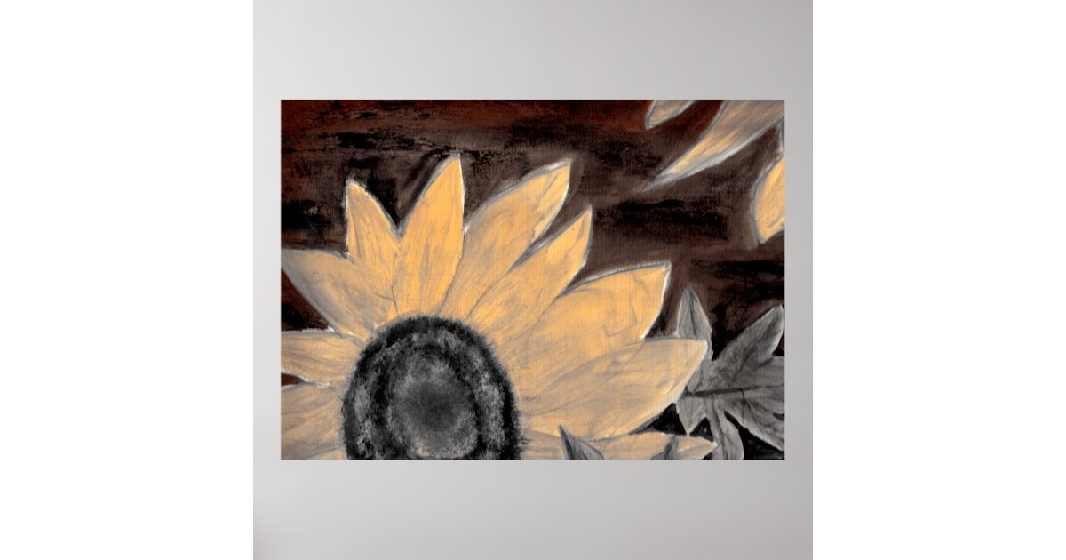 Sepia Sunflower oil painting fine modern art Poster | Zazzle