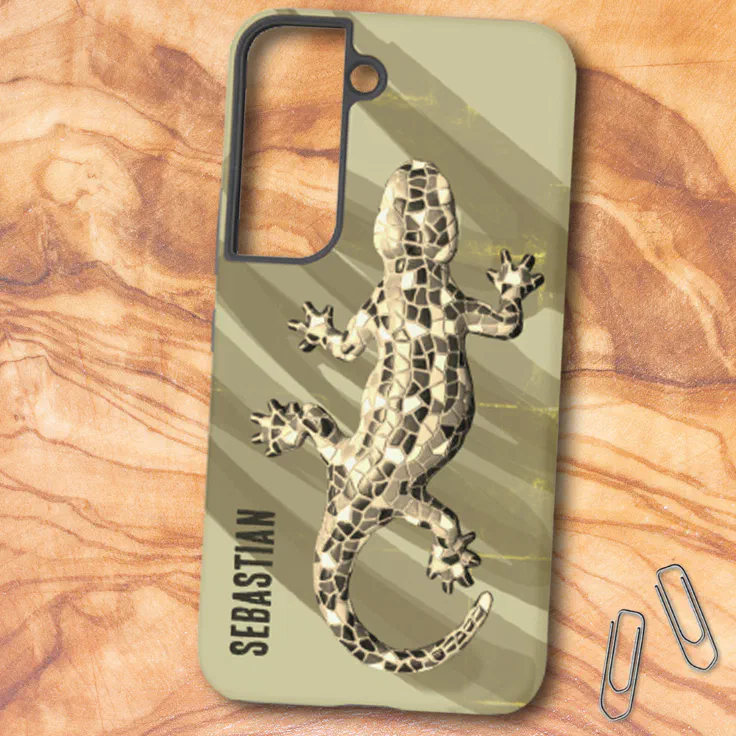 Sepia Tone Mosaic Gecko Template Name Samsung Galaxy Case | Zazzle