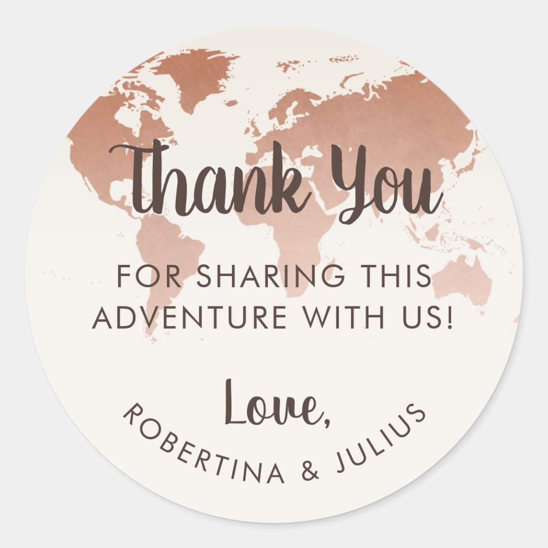 Sepia World Map Travel Themed Thank You Classic Round Sticker | Zazzle