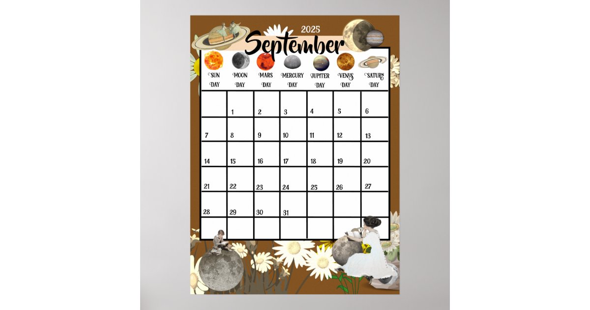 September 2025 Monthly Calendar Astrological Poster | Zazzle