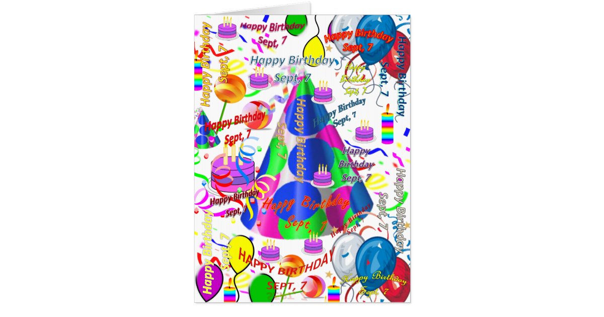 September, 7 Birthday Card, Large Birthday Card | Zazzle