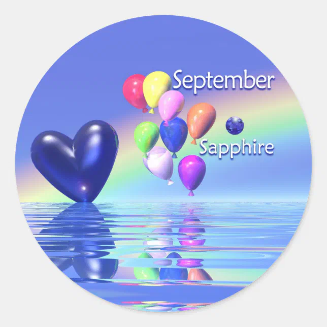September Birthday Sapphire Heart Classic Round Sticker | Zazzle