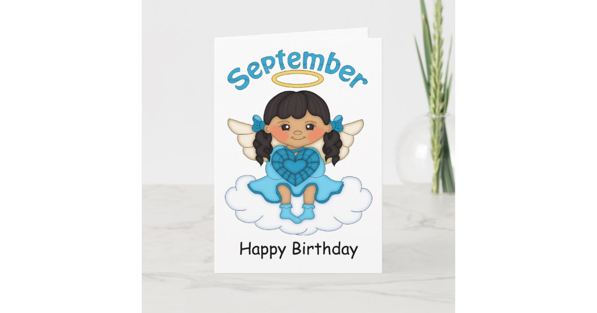 September Birthstone Angel Black Birthday Card | Zazzle