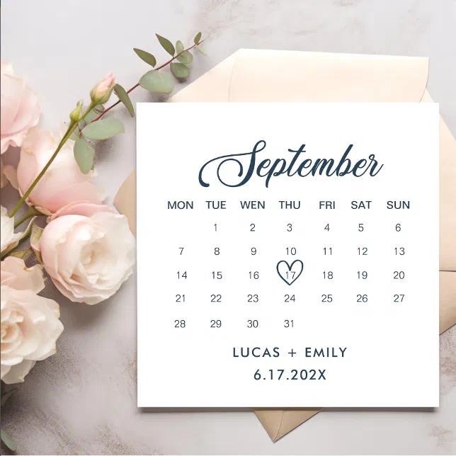September Calendar Dark Blue Wedding Napkins | Zazzle