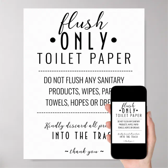 Septic System Sign, Do Not Flush Sanitary Items, H Poster | Zazzle