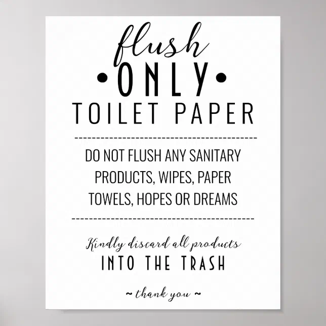 Septic System Sign, Do Not Flush Sanitary Items, H Poster | Zazzle