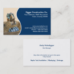 Septic tank being backfilled by a digger business card | Zazzle