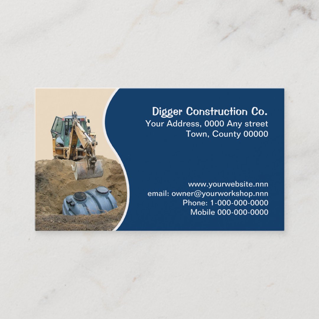 Septic tank being backfilled by a digger business card | Zazzle